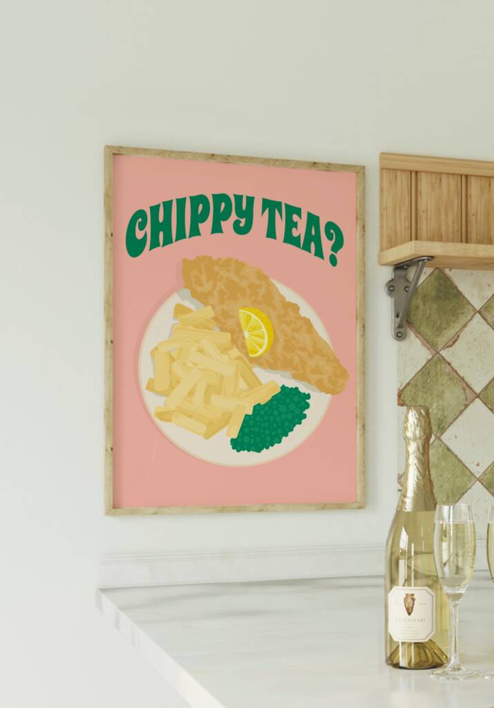 Chippy Tea? Fish And Chips | Northern Food Art Print | Wall Art By LFH Studio